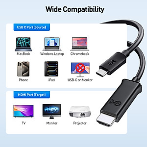 Cable Matters USB C to HDMI Cable, Supporting 4K 60Hz (USB-C to HDMI Cable) in Black 6 ft - Thunderbolt 4 / USB4 Compatible with iPhone 16/15 Pro Max Plus, MacBook Pro, Dell XPS 13, Surface Pro