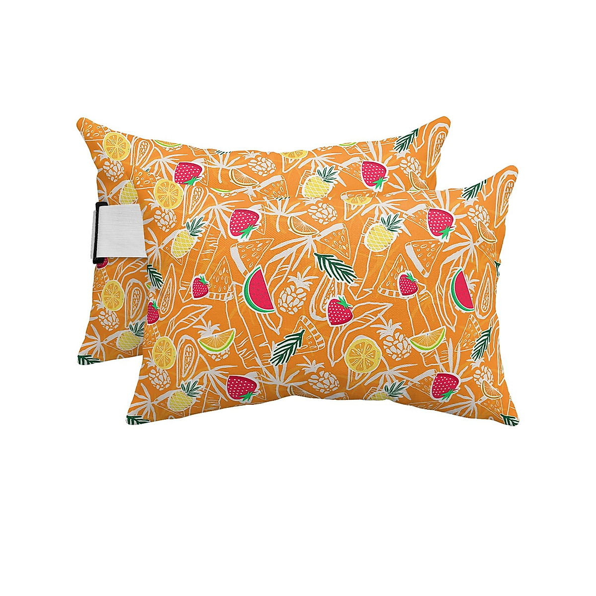 Outdoor Lumbar Pillow Set of 2, Summer Fruits Waterproof Beach Headrest Pillow with Inserts, Orange Tropical Botanical Recliner Throw Pillow Cushion for Patio Furniture, 11" x 16"