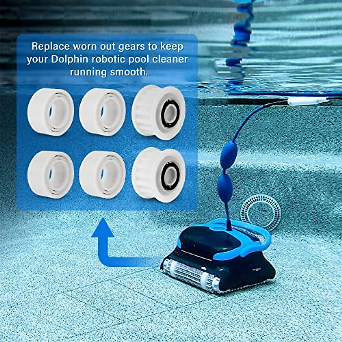 Guide Wheels 4 Pack with 2 Pack Pulley Gears Replacement Parts 3884997-R6 Compatible with Maytronics Dolphin,Nautilus CC Plus Fits M200/M400/M500 &Dx3/Dx4/Dx6 Premier Pool Cleaner Accessories