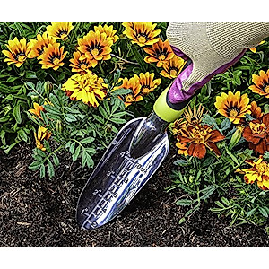 Edward Tools Transplanter Trowel - Bend Proof and Rust Proof Aluminum - Most Comfortable Transplanter with Ergo Handle - Engraved Depth Guide