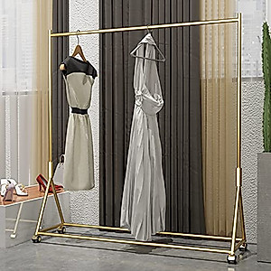 HOMEKAYT Gold Clothing Rack with Shelf Heavy Duty Garment Rack Modern Display Rack for Home, Boutique, Retail (Iron) (59’’L on Wheels)
