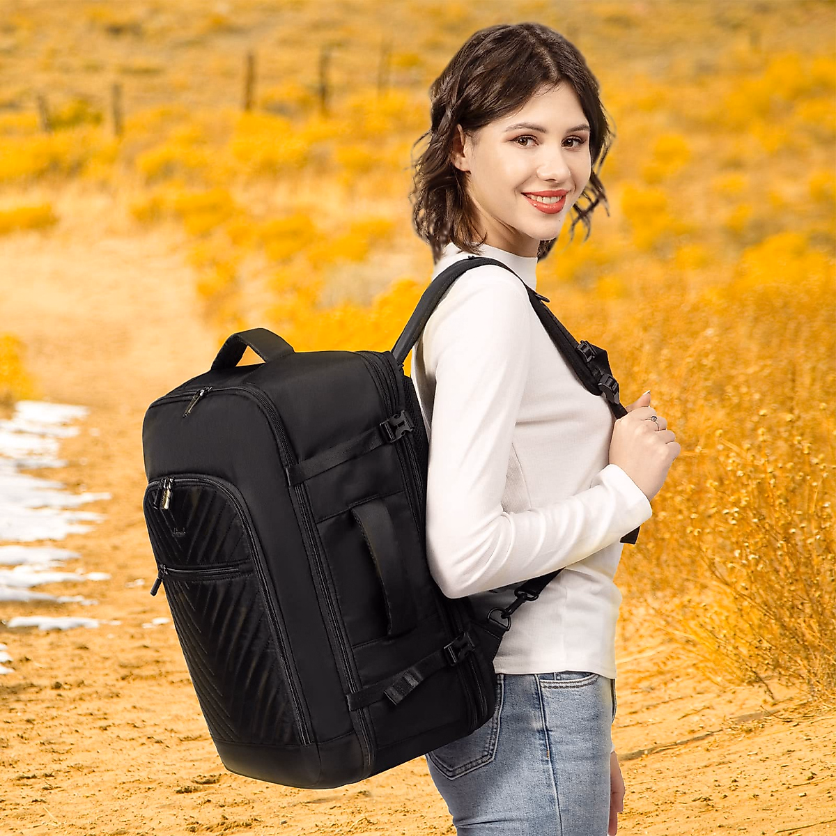 LOVEVOOK Travel Backpack,Carry On Backpack Flight Approved with Toiletry Bag,Expandable Large Laptop Backpack Women Waterproof Backpack Fit 17.3 Inch with USB Charging Port Shoes Compartment