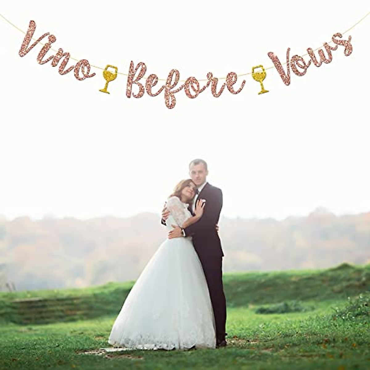 Talorine Vino Before Vows Banner, Bridal Shower, Engagement, Bride to Be, Wedding Party Decorations (Rose Gold Glitter)