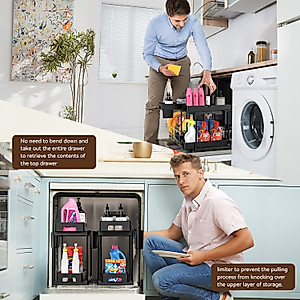 GAOLINE 2 Pack 2 Tier Under Sink Organizers and Storage,Under Bathroom Cabinet Organizer with Hooks Hanging Cup, Double Sliding Drawers Cabinet Basket Organizer for Bathroom, Up to 14.5 inches High