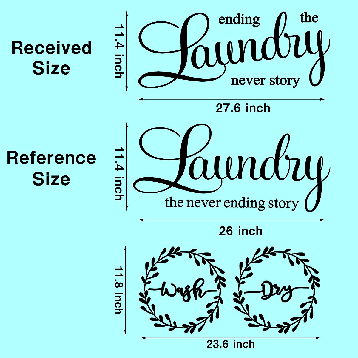 Laundry Room Vinyl Wall Decal Wash Dry Vinyl Laundry Stickers Laundry The Never Ending Story Decal Washer Stickers Quote Wall Art Stickers for Home Apartment Washing Machine (Black Printing)