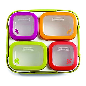 Rubbermaid Balance Pre Portioned Meal Kit Food Storage Containers, White/Citron, 11 Piece Set including Lids | Bento Box Style | Microwave and Dishwasher Safe