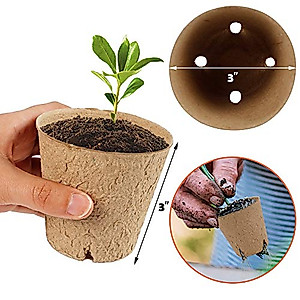 winemana 100 Pack Seed Starter Tray Kit, Biodegradable Peat Pots for Seedling with 100 Plant Labels, Plant Garden Germination Tray for Flower Vegetables Succulents (3" x 3")