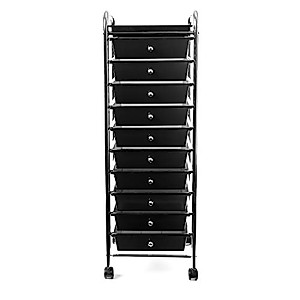 Seville Classics 10-Drawer Multipurpose Mobile Rolling Utility Storage Organizer with Tray Cart, Translucent Black