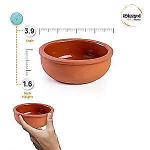 LUKSYOL Handmade Colored Clay Bowls: Authentic Mexican Pottery Set of 8 for Culinary Delights - Ideal for Tajine, Indian, Korean Cuisine, Microwave & Oven Safe, 3.9 x 1.6 inches, Brown Glazed