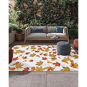Fall Maple Leaf Outdoor Area Rug 4'x6',Patio Balcony Porch Front Door Camping Camper Deck Runner Rug,Washable Carpet Indoor Living Room/Kitchen,Hallway Floor Mat Thanksgiving Autumn Orange Leaves