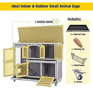 Aivituvin 47" Two Story Rabbit Hutch Bunny Cage with Wheels, Indoor Outdoor Guinea Pig Cage with 2 Deep No Leak Tray