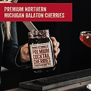 Traverse City Whiskey Co. Premium Cocktail Cherries (21.2oz / 600g) | Cocktails & Desserts | All American, Natural, Certified Kosher, Stemless, Slow-Cooked Garnish for Old Fashioned, Ice Cream Sundaes & More
