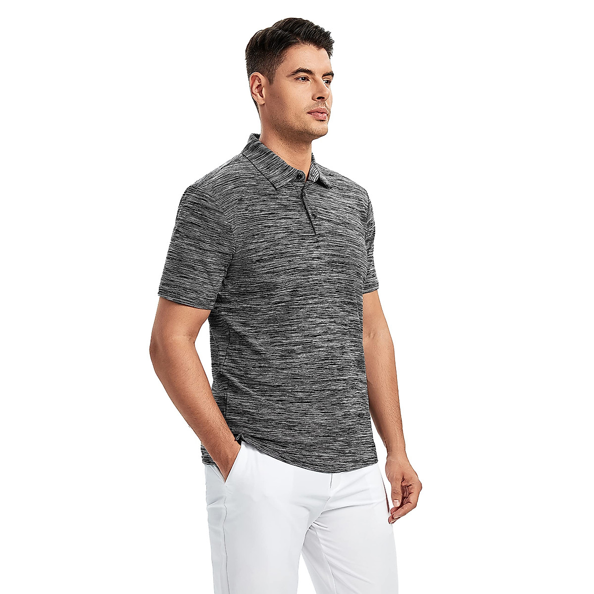 SAMERM Men's Polo Shirt Quick Dry Performance Short Sleeve Tactical Golf Shirts(Black XL)