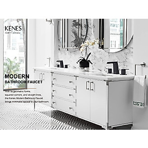 KENES Matte Black 8 Inch Waterfall Widespread Bathroom Faucet 3 Hole, Two-Handle Waterfall Bathroom Sink Faucet, Modern Bathroom Faucets with Supply Lines, KE-9052-2