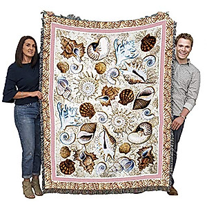 Pure Country Weavers Seashells Blanket by Elena Vladykina - Coastal Ocean Beach Gift Tapestry Throw Woven from Cotton - Made in The USA (72x54)