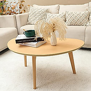 FIRMINANA Small Oval Coffee Table for Small Space Mid Century Modern Coffee Table for Living Room,Nature Wood,18.9" D x 33.47" W x 15.75" H