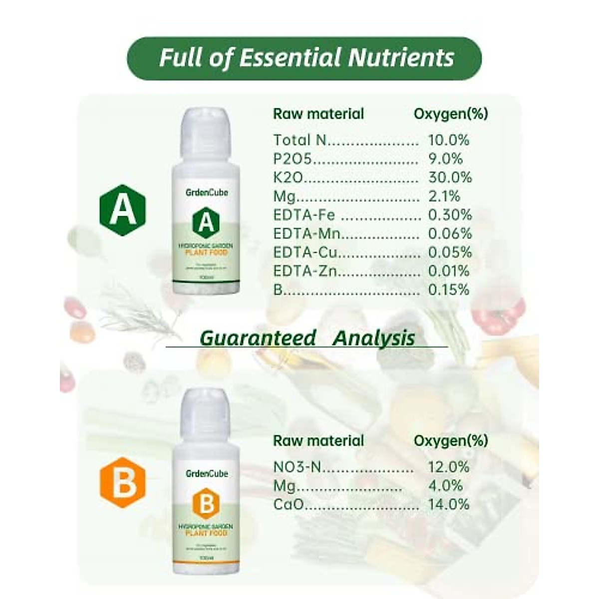 Plant Food Hydroponic Nutrients Supplies: Hydroponics Growing System General A&B Water Soluble Solid Fertilizer for Vegetables Fruits Flowers Thrive - Indoor Herb Garden Plants Accessories