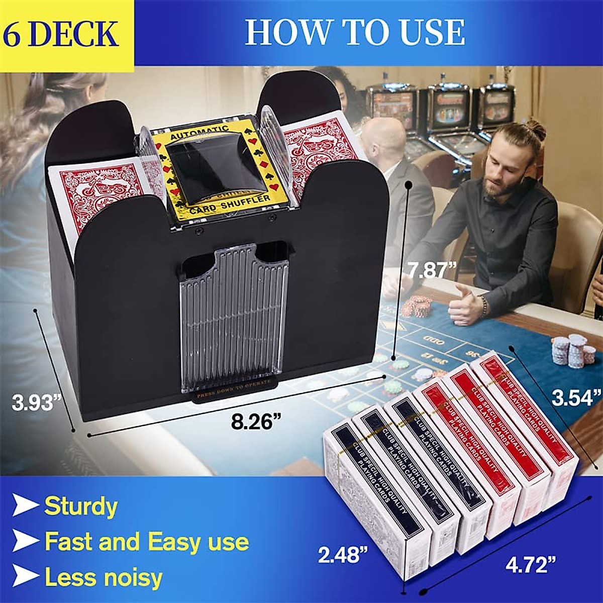 FONBEAR Automatic Card Shufflers 6 Deck (Playing Cards Included) - Battery-Operated Electric Shuffler Heavy Duty - Great for Casino, Home & Tournament Use for UNO, Blackjack, Texas Hold'em, Phase 10