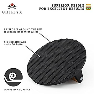 Grillyx Cast Iron Burger Press with Birchwood Handle - (ø7) - Smash Burger Press - Hamburger Press Incl. 50 Sheets of Burger Press Patty Maker Paper