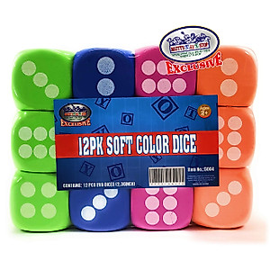 Deluxe Large 2.25" EVA Foam Dice (Pack of 12) with Bonus Matty's Toy Stop Storage Bag