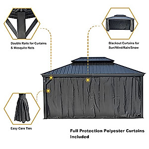 WeYard Hardtop Gazebo for Patios, Portofino 12’x16’, Permanent Alum-Frame & Steel-Structure Pergola, for Outdoor Relax/Grill/BBQ, with All-Sides Nettings, Curtains…