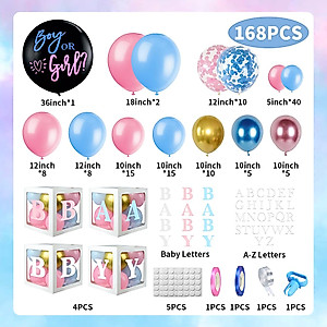 KISPATTI 168pcs Baby Boxes Gender Reveal Balloon Decorations, Pink and Blue Balloon Garland Arch Kit Baby Boxes with A-Z+Baby Letters for Baby Shower 1st Bday Boy or Girl Gender Reveal Party Supplies