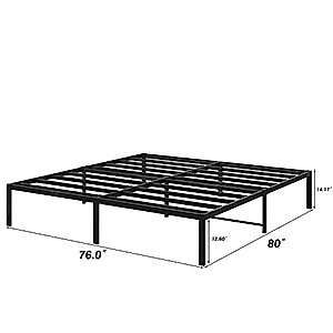 DUMEE King Size Bed Frame Heavy Duty Platform King Bed Frame No Box Spring Needed with Storage, Reinforced Support Noise Free, 14 Inch Textured Black
