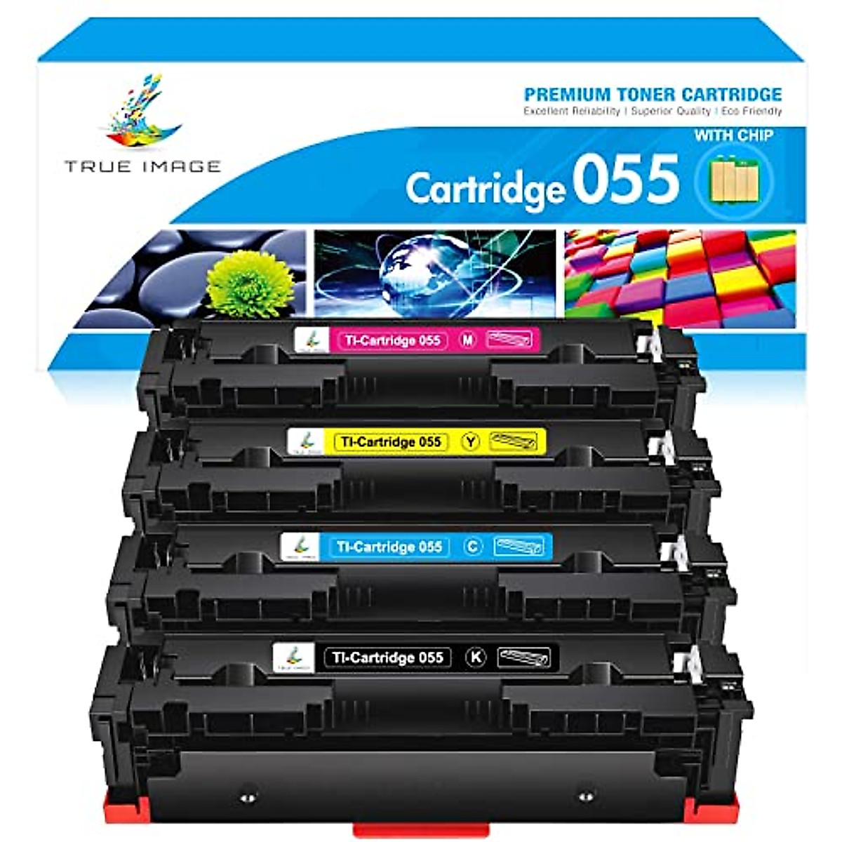 TRUE IMAGE Compatible 055 Toner Cartridge Replacement for Canon 055 055H Toner for Color imageCLASS MF743Cdw MF741Cdw MF745Cdw MF746Cdw LBP664Cdw Printer with Chip (Black Cyan Magenta Yellow, 4-Pack)