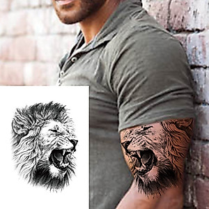 30Pcs Lion Wolf Tiger Animal Half Arm Sleeve Temporary Tattoo Sticker For Men(8.3x5.9 inch)