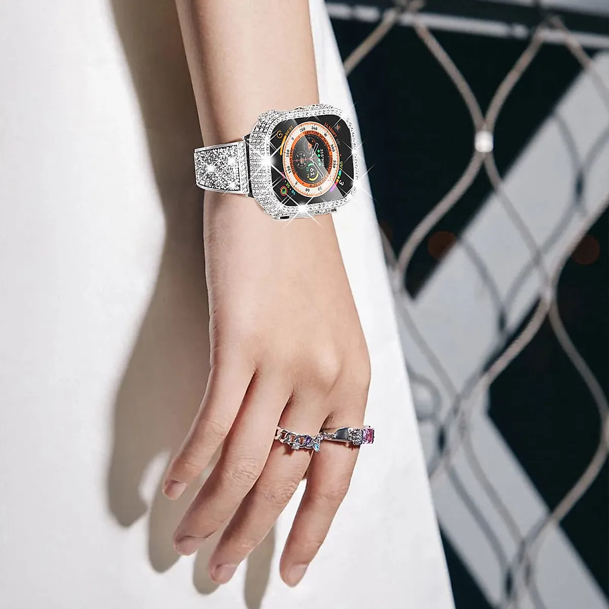 Surace 49mm Case Compatible with Apple Watch Ultra Case, Bling Case with Over 400 Crystal Diamonds Protective Cover Bumper Compatible for Apple Watch Ultra (49mm, Silver)