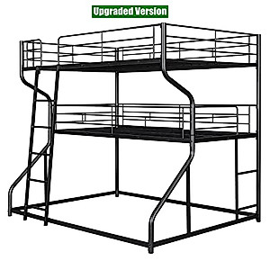SNIFIT Upgraded Version & Stronger Metal Full XL Over Twin XL Over Queen Triple Bunk Bed, Thickened Reinforced Triple Steel Bunk Bed Frame with Safer Ladder & Guardrail (Faster Assembly) (Black)