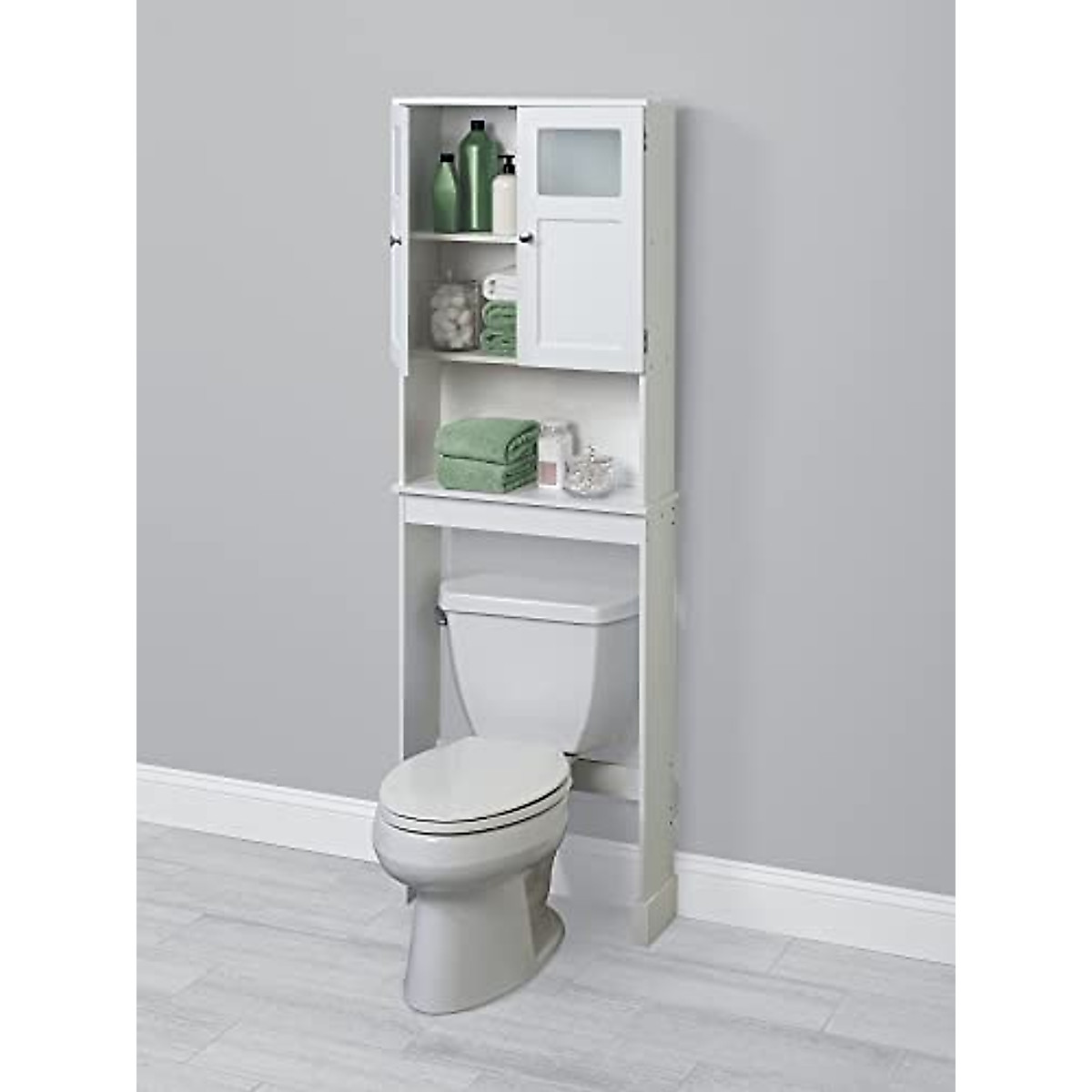 Zenna Home Over-The-Toilet Spacesaver, with 2 Glass Doors, Bathroom Storage, Espresso, White & Bathroom Leg Extension Kit Spacesavers, 3" - 4.5", White 2 Pieces