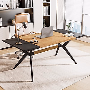 LITTLE TREE 63" W Executive Desk, Extra Sturdy Thickened Wooden Workstation Study Desk Computer Desk Large Home Office Writing Desk for Home Office