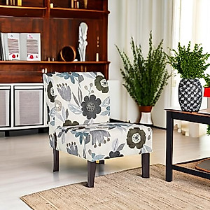 Signature Design by Ashley Triptis Floral Armless Accent Chair, White, Blue & Gray