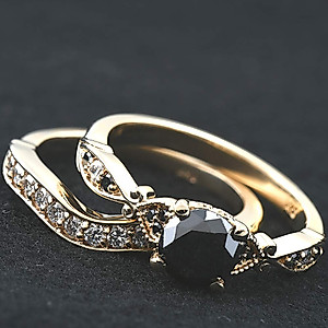 1 3/4 Ct Black & White Diamond Engagement Wedding Ring Set 10k Yellow Gold - Size 9
