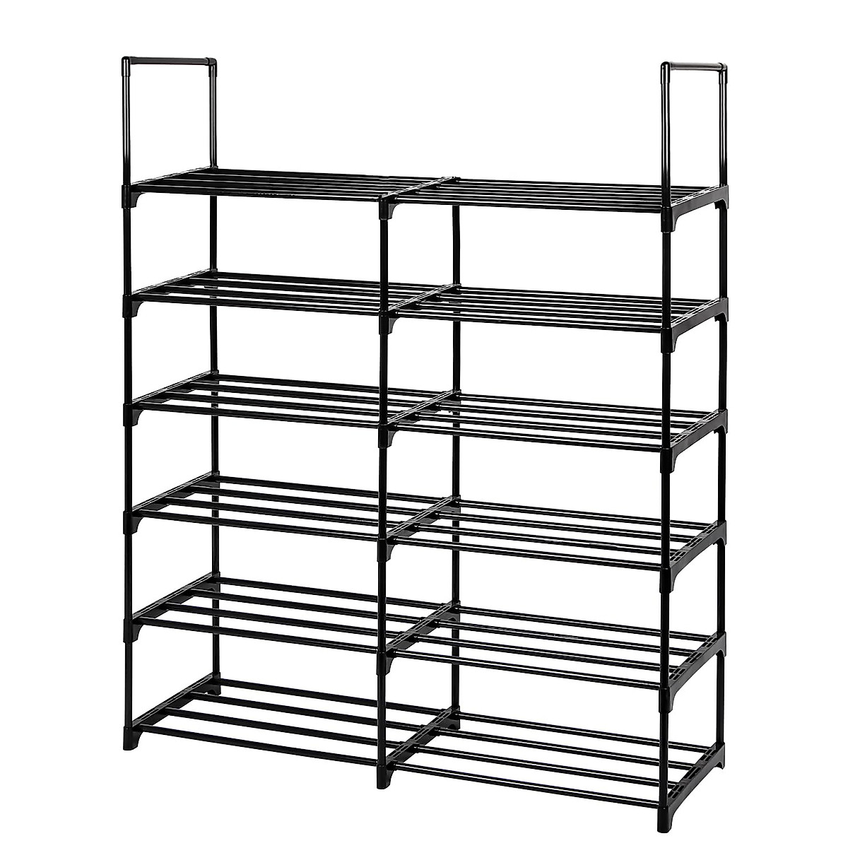 Lubardy 6 Tier Shoe Rack for Entryway 24-28 Pairs Double Row Durable Metal Shoe Storage Organizer for Closet Stackable Long Shoe Shelf Cabinet for Hallway (Black)