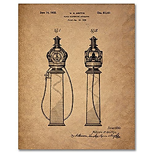 Gas Pump Patent Prints - Set Of 4 (8 Inches X 10 Inches) Photos Vintage Wall Decor