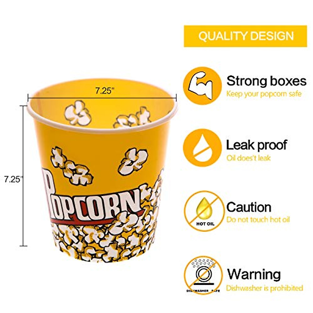 Novelty Place Retro Style Plastic Popcorn Containers for Movie Night - 7.1" Tall x 7.1" Top Diameter (3 Pack)