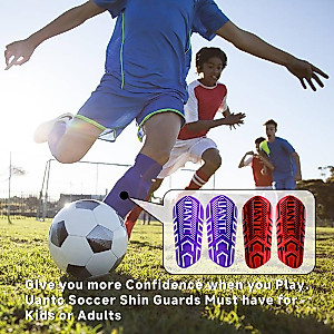 Uantc Soccer Shin Guards - Shin Guards Soccer Youths 2 Pairs - Kids Soccer Shin Guards Cushion Protection Reduce Shocks and Injuries - Shin Guards for Soccer Kids/Adults/Girls/Boys RedPurple M