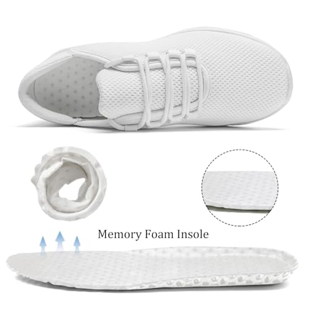 HIIGYL Womens Running Shoes Lightweight Breathable Walking Sneakers Athletic Workout Gym Tennis Shoes White Size 8.5