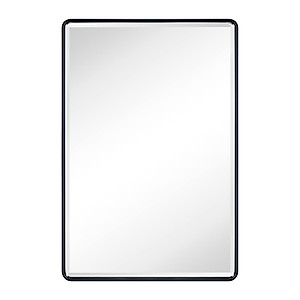 TEHOME Farmhouse Matt Black Recessed Bathroom Medicine Cabinet with Mirror Rounded Rectangle Metal Framed Medicine Cabinet with Beveled Mirror 20x30''