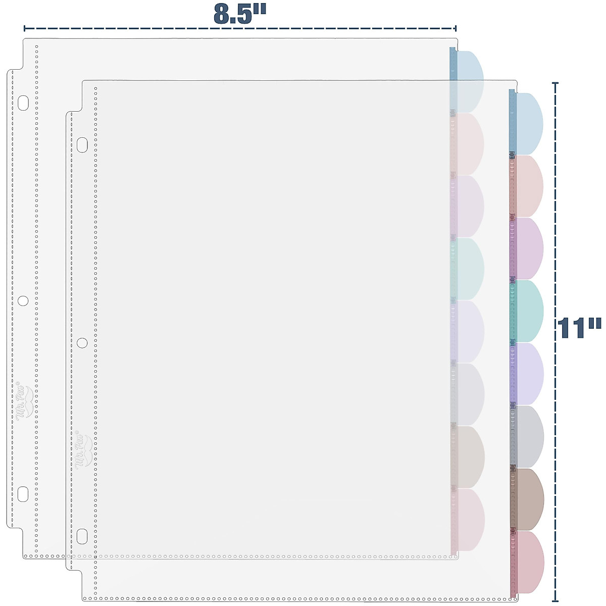Mr. Pen- Clear Sheet Protectors with Binder Tabs, 8 Tabs, 2 Sets, Clear Binder Sheet Protectors, Clear Plastic Dividers for 3 Ring Binder, Insertable Index Page Divider Multicolor Tabs