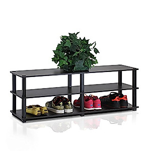 Furinno 14038EX/BK TST No Tools 3-Tier Wide Shoe Storage Rack, Espresso/Black