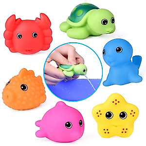 11 PCs Bath Toys for Toddlers 1-3, Sprinkle Water Lab with Sea Animals Water Toys, Stacking Cups and Fishing Net Bathtub Toys