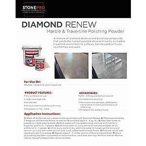 Diamond Renew Polishing Powder - Diamond Abrasive for Marble, Travertine & Limestone - Professional Grade - Restores & Enhances Shine - Easy to Use (1 lb)