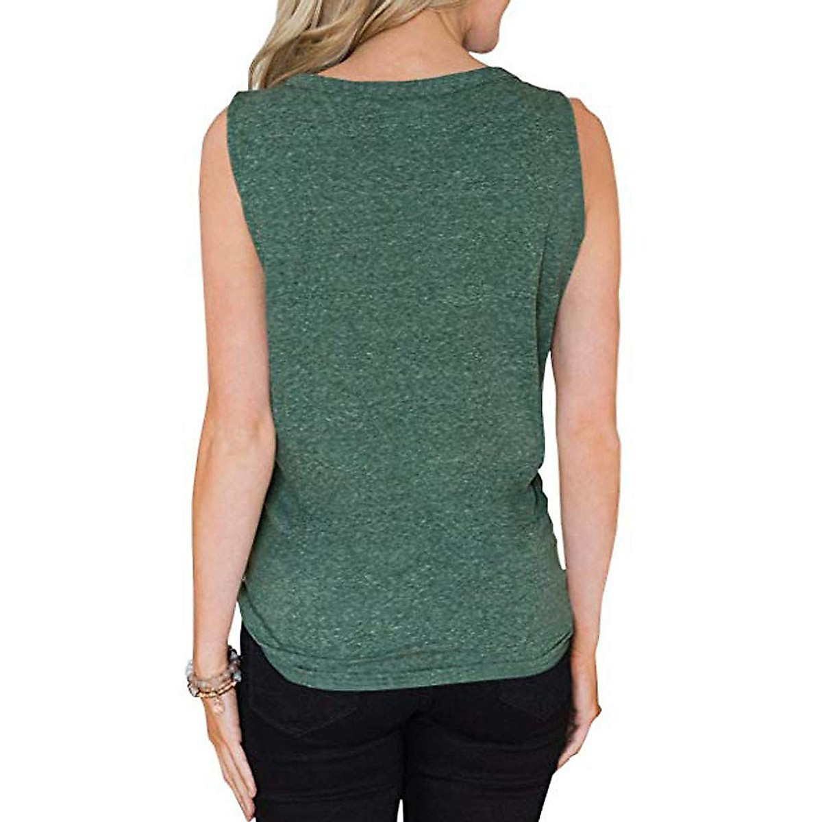 Summer Tank Tops Women Loose Button V Neck Button Vest Blouse Sleeveless T-Shirt Comfy Loose Shirts (S, Green)