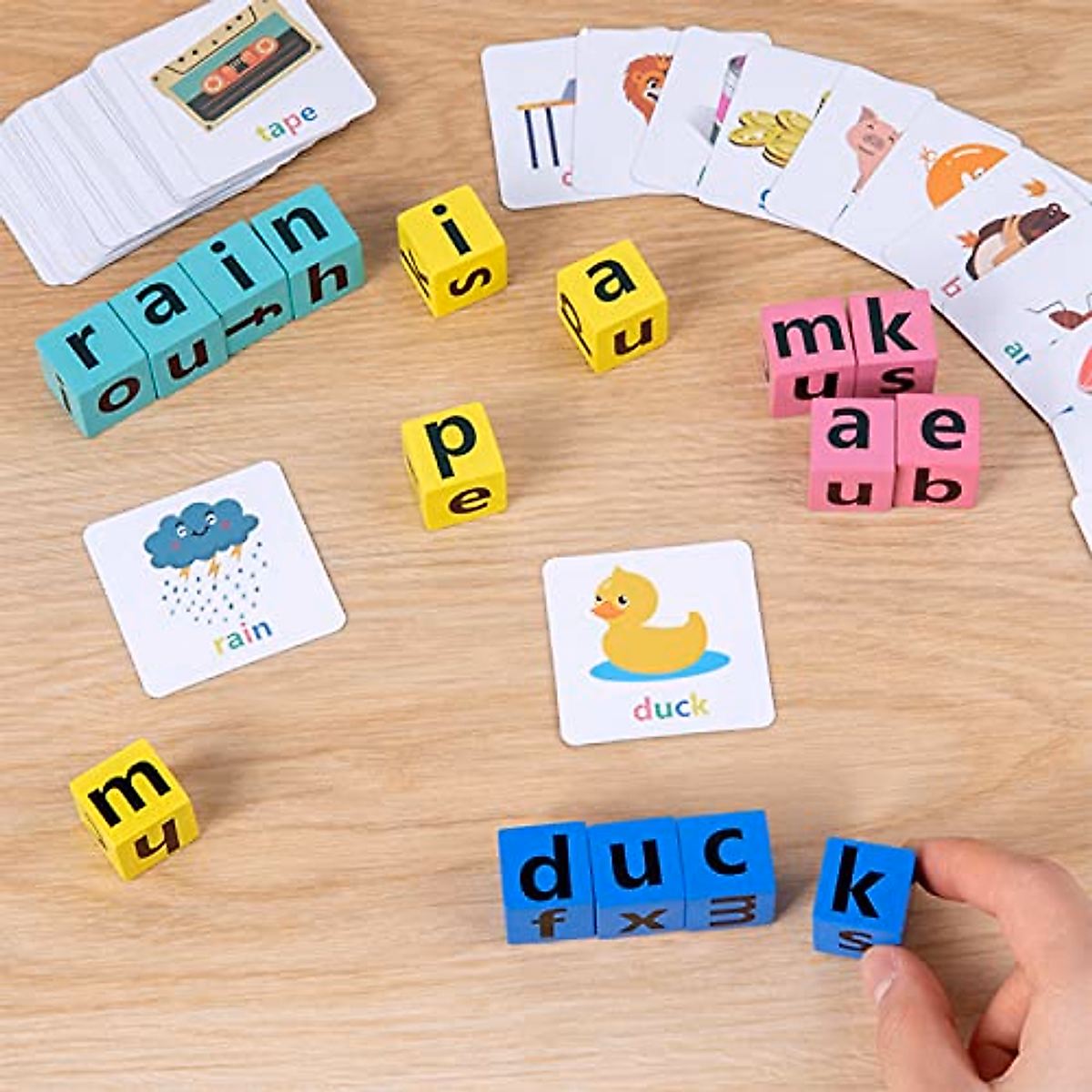 Crossword Puzzle, Matching Letter Game, Premium Wooden Alphabet Flash Cards Matching Sight Words ABC Letters, Wooden Blocks Spelling Game,Wooden Fun Spelling Words with Cards,for Ages 3-5 Kids (2 Set)
