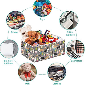 visesunny Rectangular Shelf Basket Corgi Bubble Tea Clothing Storage Bins Closet Bin with Handles Foldable Rectangle Storage Baskets Fabric Containers Boxes for Clothes,Books,Toys,Shelves,Gifts