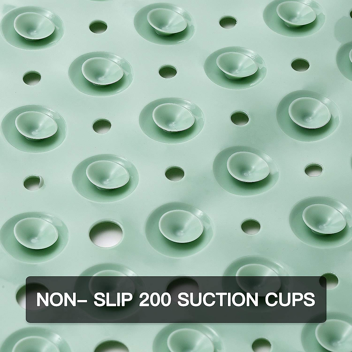 YINENN Bath and Shower Safety Mats 40x16 inch, Non Slip with Suction Cups for Bathroom Stall and Tub Floor, Extra Large and Machine Washable, Drain Holes Keep Bathtub Clean, Light Green