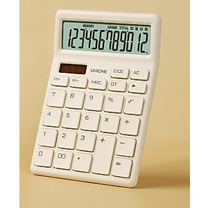 UNIONE Desktop Beige Calculator with a Bright LCD, Dual Power Handheld Desktop. Color. Business, Office, High School, 4×6 inch